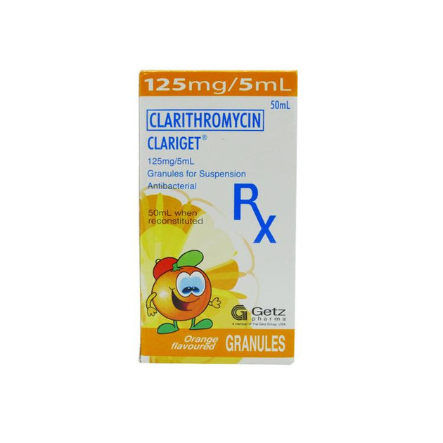 Buy Rx: Clariget Orange Flavor 125 mg / 5 ml 50 ml Oral Suspension ...