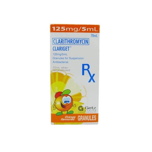 Buy Rx: Clariget Orange Flavor 125 mg / 5 ml 70 ml Oral Suspension ...